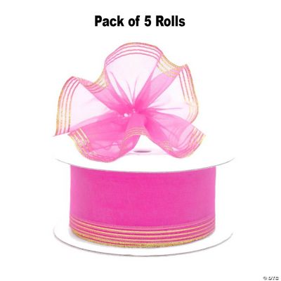 1.5"x25 yards Hot Pink Organza Pull Bows Gift Ribbon with Gold Edge ...