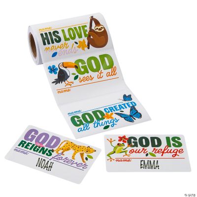 3 1/2" x 2 1/4" Bulk 100 Pc. Rainforest VBS Animal Name Tag Stickers ...