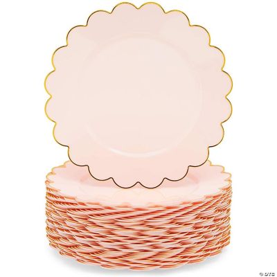 50 Pack Pink and Gold Plastic Plates, 9 Inch Scalloped Plates with Gold ...
