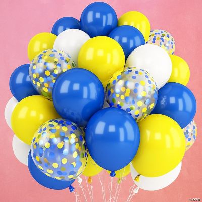 Blue & Yellow Confetti Balloons, 12” Latex for Graduation, Shower ...