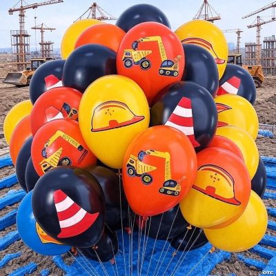 12” Construction Balloons with Excavator & Helmet Prints for Truck ...