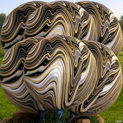 Black & Gold Marble Balloons, 22” Pack of 6, Agate Foil Balloons for ...