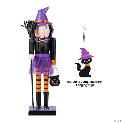 Glitzhome Set of 2 18.50"H Halloween Wood Witch Nutcracker w/Witch Cat ...