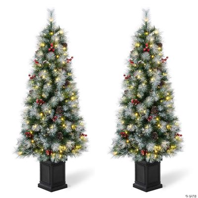 Glitzhome Set of Two 5ft Pre-Lit Pine Artificial Christmas Porch Tree ...