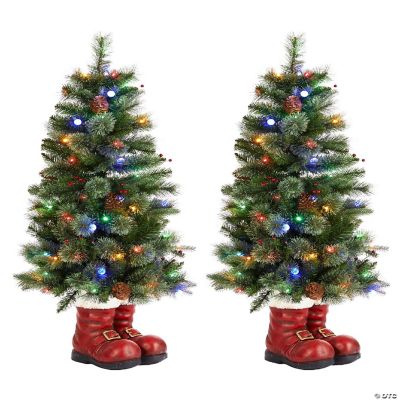 Glitzhome Set of 2 4.5ft Christmas Santa Boots Porch Tree with 75 Warm ...