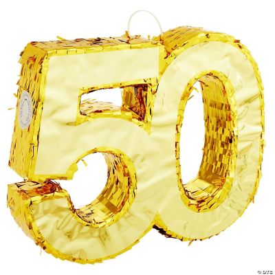 Gold Foil Number 50 Pinata for 50th Birthday Decorations, Anniversary ...