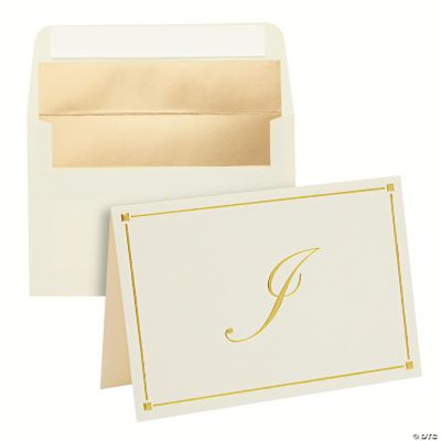 24 Pack Letter I, Personalized Stationery Note Cards, Ivory with Gold ...