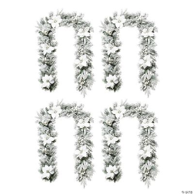 Glitzhome Set of 4 6ft Pre-Lit Flocked Greenery Pine White Poinsettia ...