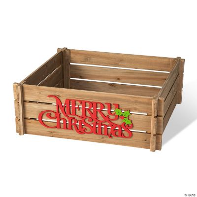 Glitzhome 24"L Natural Wooden "MERRY CHRISTMAS" Solid Wood Crate Tree ...