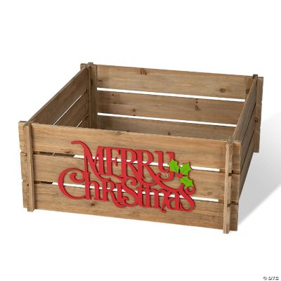 Glitzhome 27"L Natural Wooden "MERRY CHRISTMAS" Solid Wood Crate Tree ...