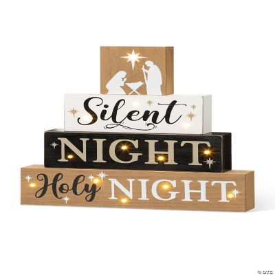 Glitzhome 12"H Lighted Wooden Nativity Block Word Sign