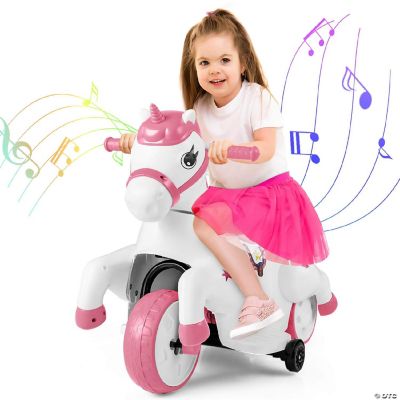 Costway 12V Kids Ride on Unicorn Toy w/ Training Wheels Music One ...