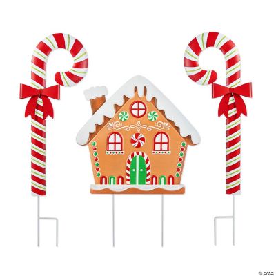 Glitzhome S/3 33"H Metal Christmas Gingerbread House and Candy Cane ...