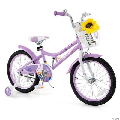 Costway 18" Girl Bike with Basket Detachable Training Wheels Adjustable Seat Handbrake Coaster ...
