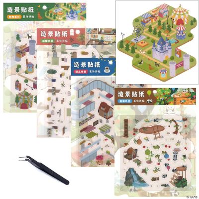 Isometric Sticker Scene Pack: 4 Sets with Tweezers, Cute 3D Landscape ...