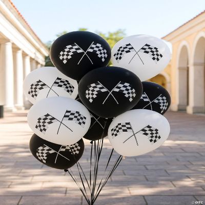 Checkerboard Racing Flag Balloons, Black & White 47 Piece for Birthday ...