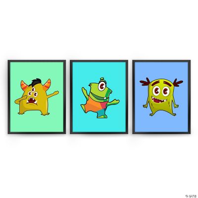 Monster Buddies Set of 3 Black Framed Canvas by Dancing Littles Jungle ...
