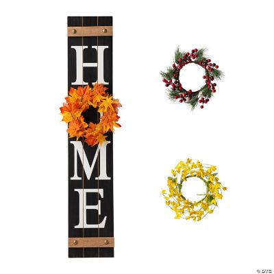 Glitzhome 42"H Wooden Home Porch Sign, w/ 3 Changeable wreathes（Spring ...