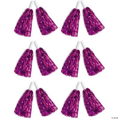 6 Pairs Sports Cheerleading Pom Poms, Metallic Pink Foil Fringe ...
