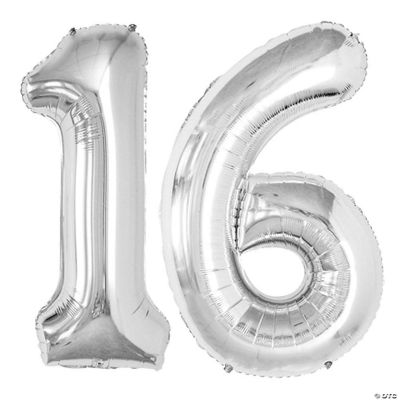 42in Silver Number 16 Balloons for Sweet 16, 16th Birthday or ...