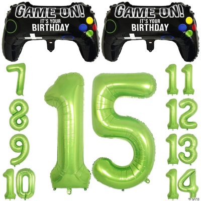 2 Packs of Video Game Controller Balloons with Green Number 15 for Boy ...