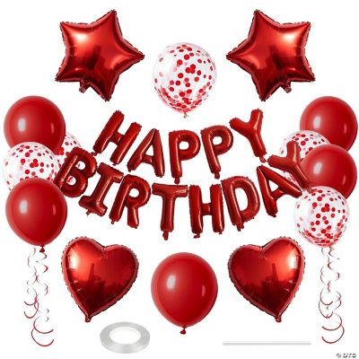27 Pcs Red Birthday Decorations, 3D Foil Red Happy Birthday Balloon ...