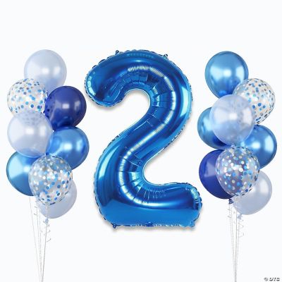 Foil Number 2 Balloon Set with Blue & Silver Balloons for Birthday ...