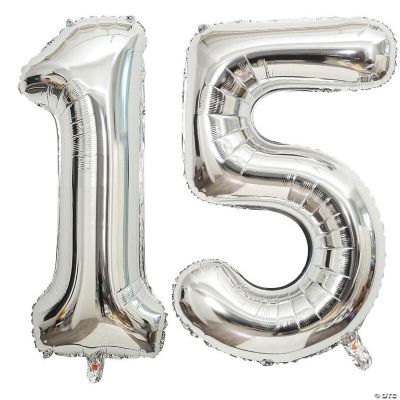 40 Inch Silver 15 Number Balloons Giant 15 Or 51 Balloons Silver ...