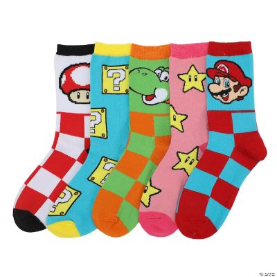 Super Mario Bros. Adult Crew Socks 5-Pack | Oriental Trading