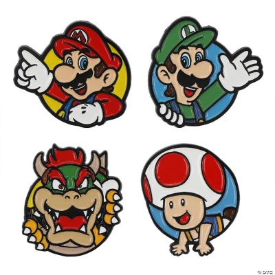Super Mario, Luigi, Browser, & Toad 4-Pack Lapel Pins | Oriental Trading