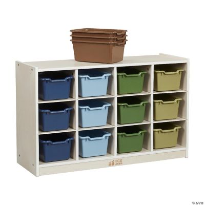 ECR4Kids 12 Cubby Mobile Tray Cabinet with 15 Scoop Front Storage Bins ...