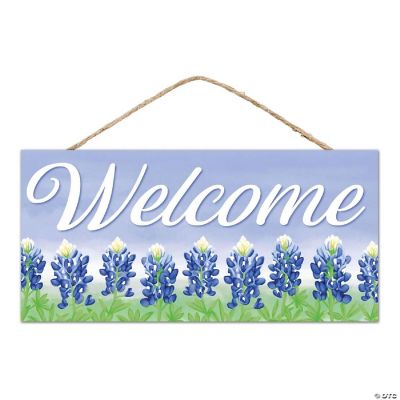 12" Wooden Sign: Welcome Bluebonnets Light Blue | Oriental Trading