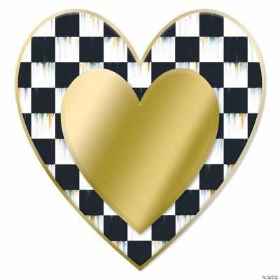 12" Metal Embossed Heart Hanger: Black Gold Check | Oriental Trading