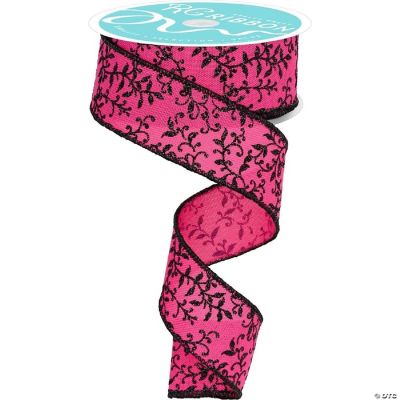 1.5" Glitter Mini Leaf Vines Ribbon: Pink/Black (10 Yards) | Oriental ...