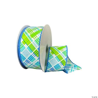 1.5" Diagonal Printed Plaid Ribbon: Aqua (10 Yards) | Oriental Trading