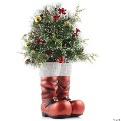 Casafield Santa Boots with Pre-Decorated Christmas Greenery, Battery ...