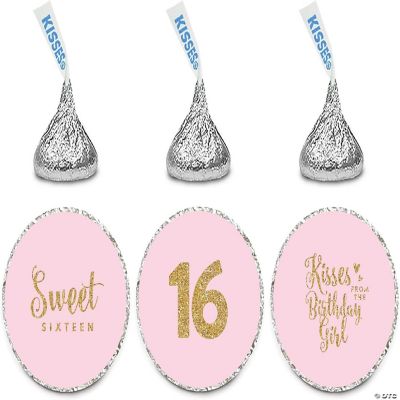 216PK Sweet 16 Blush Gold Glitter Labels | Oriental Trading
