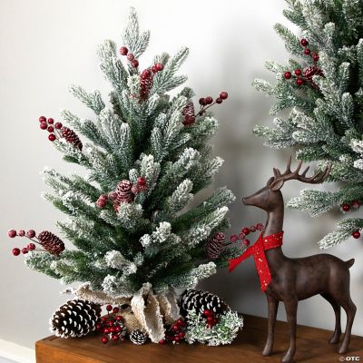 Real Touch™️ Potted Flocked Mini Fir Pine Artificial Christmas Tree ...