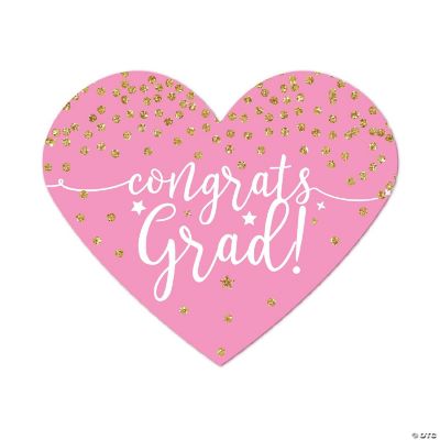 75 Pink/Gold Heart Label Congrats Grad! | Oriental Trading