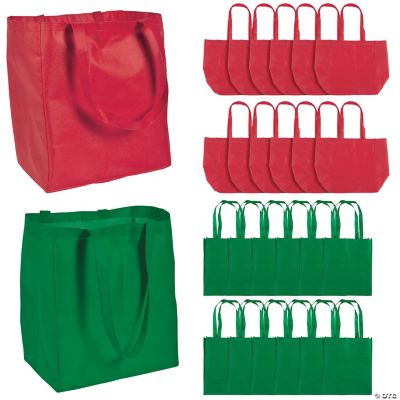 12" x 14" Large Christmas Red & Green Nonwoven Shopper Tote Bag ...