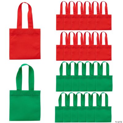 6" x 6" Mini Christmas Bright Red & Green Nonwoven Tote Bag Assortment ...
