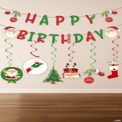 Christmas Party Decor Set Happy Birthday Banner & Hanging Swirl ...