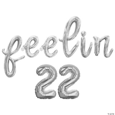 16 Inch Cursive Silver FEELIN 22 Letter Balloon Banner | Oriental Trading