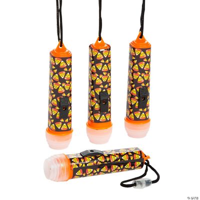 3 1/2" Mini Candy Corn Plastic Flashlights on a Rope - 12 Pc.