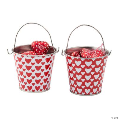 Valentine Pails with Chocolate Candy Hearts - 12 Pc. - Discontinued