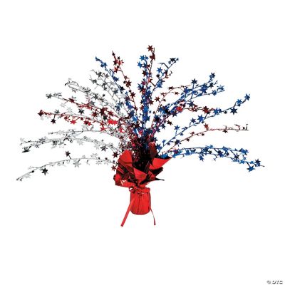 15" Red, Silver & Blue Stars Patriotic Foil Spray Centerpiece ...