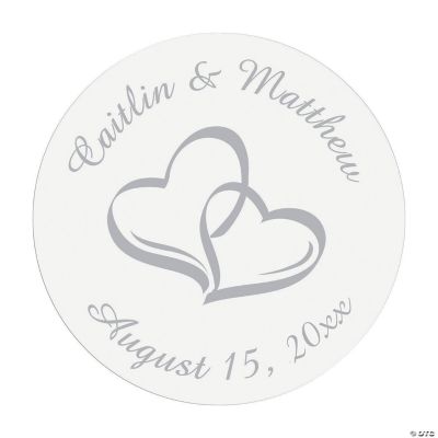 2" diam. Bulk 80 Pc. Personalized Silver Two Hearts Vinyl Favor ...