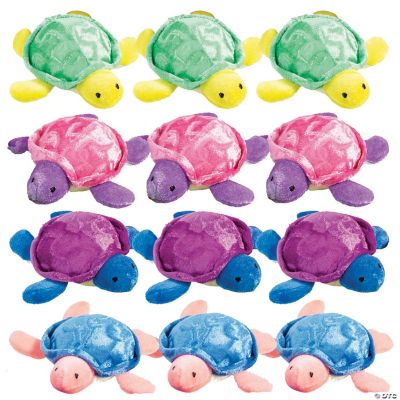 5 1/4" Bright Shimmering Multicolor Stuffed Sea Turtles - 12 Pc.