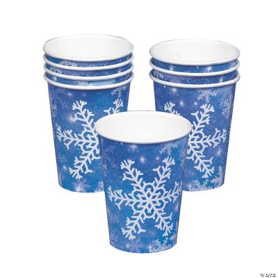 9 oz. Snowflake Winter Blue Disposable Paper Cups - 8 Ct.