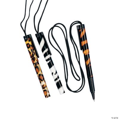 5" Safari Animal Print Plastic Pens on a Rope - 12 Pc. - Discontinued